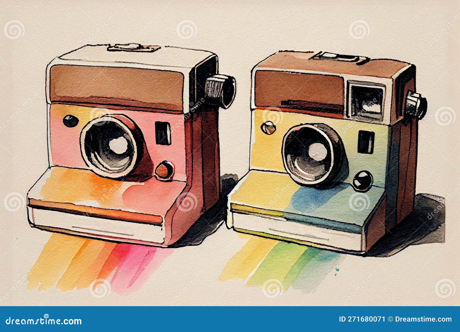 Colorful Cameras Drawing with Bit of Watercolour Stock Illustration ...