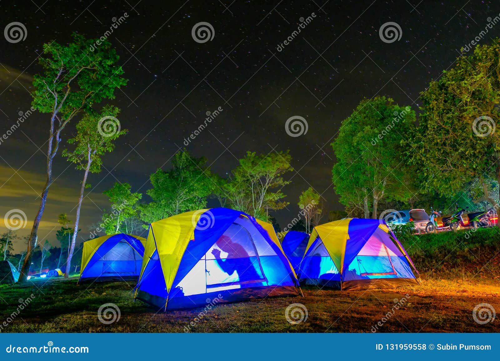 Colorful Camping tents stock photo. Image of forest - 131959558