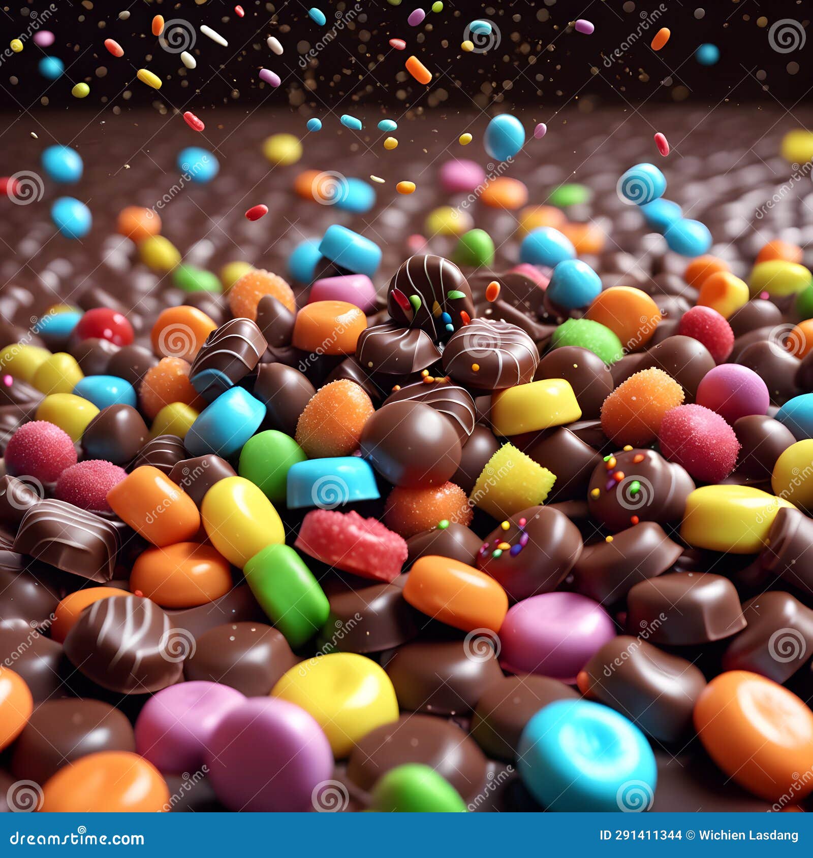 Colorful Candies are Falling on the Tabletop, Forming a Colorful Mound ...