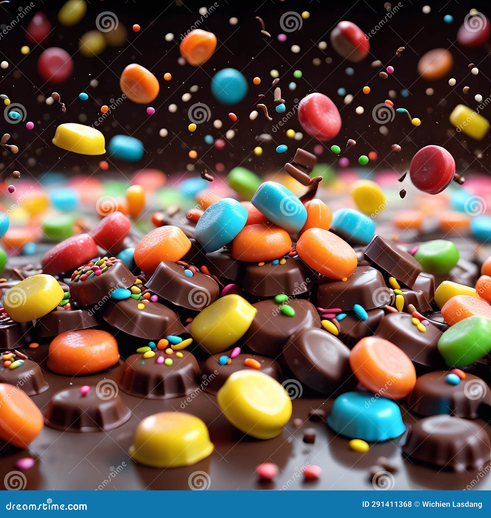 Colorful Candies are Falling on the Tabletop, Forming a Colorful Mound ...