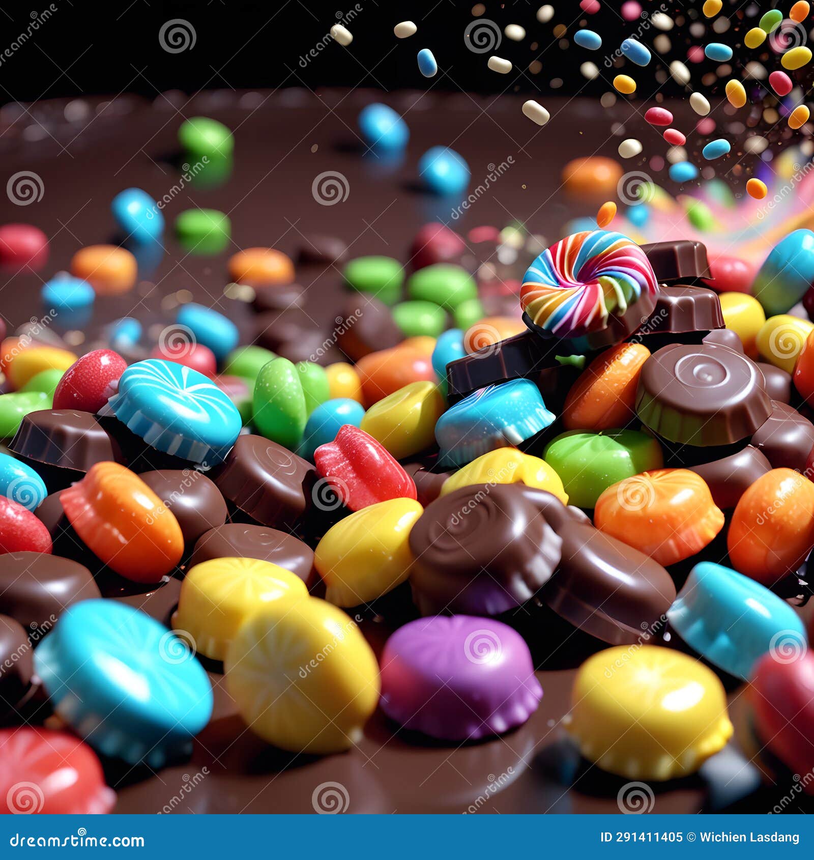 Colorful Candies are Falling on the Tabletop, Forming a Colorful Mound ...