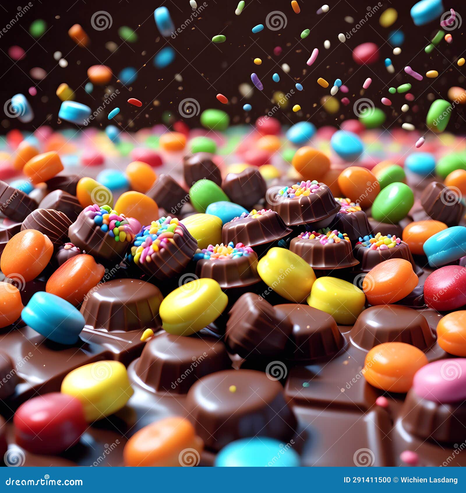 Colorful Candies are Falling on the Tabletop, Forming a Colorful Mound ...