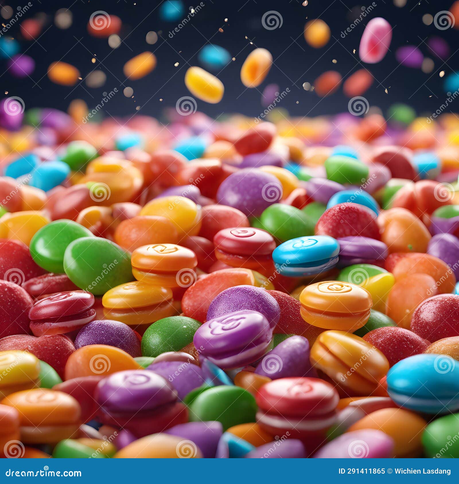 Colorful Candies are Falling on the Tabletop, Forming a Colorful Mound ...
