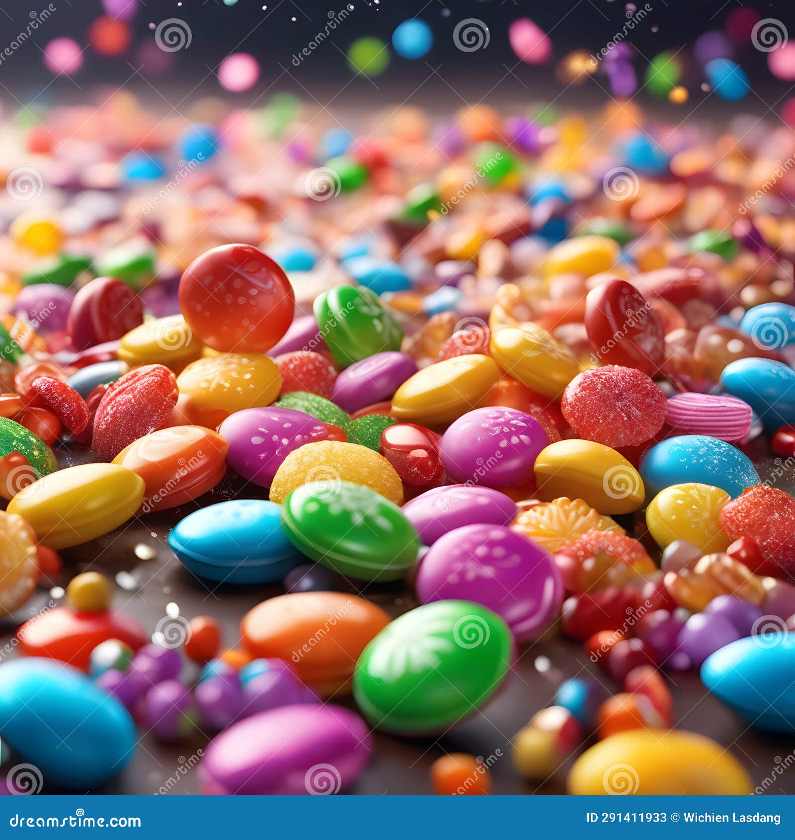Colorful Candies are Falling on the Tabletop, Forming a Colorful Mound ...
