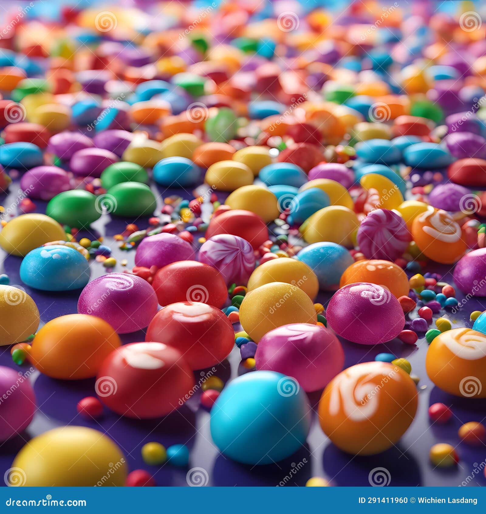Colorful Candies are Falling on the Tabletop, Forming a Colorful Mound ...