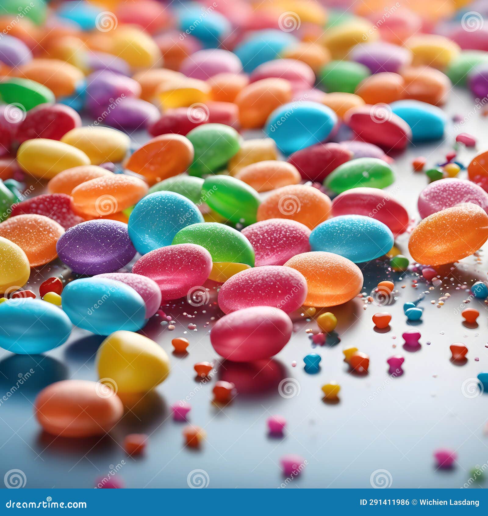 Colorful Candies are Falling on the Tabletop, Forming a Colorful Mound ...
