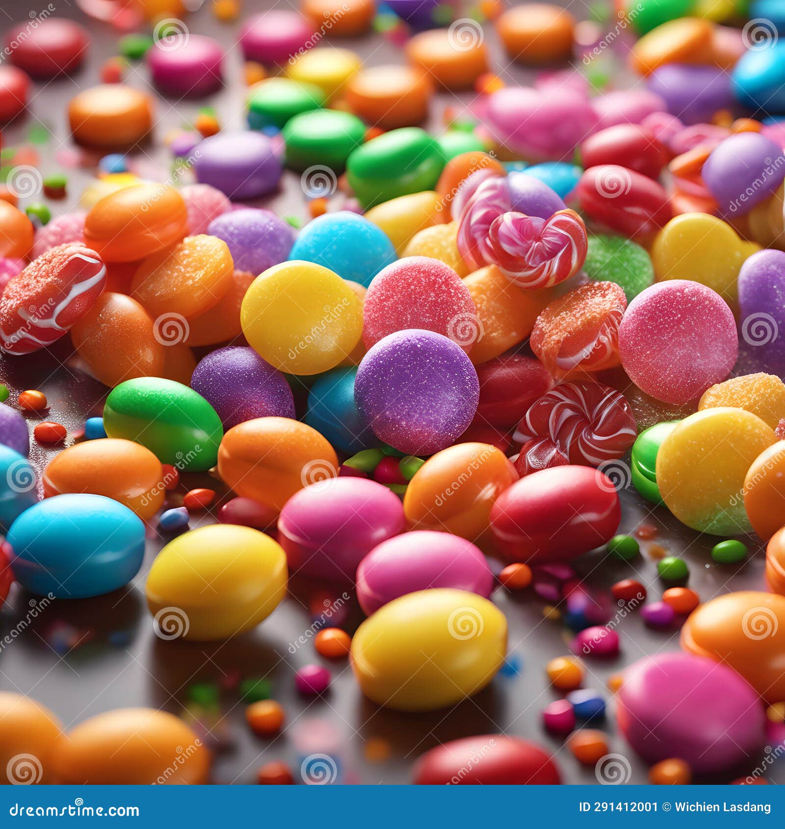 Colorful Candies are Falling on the Tabletop, Forming a Colorful Mound ...