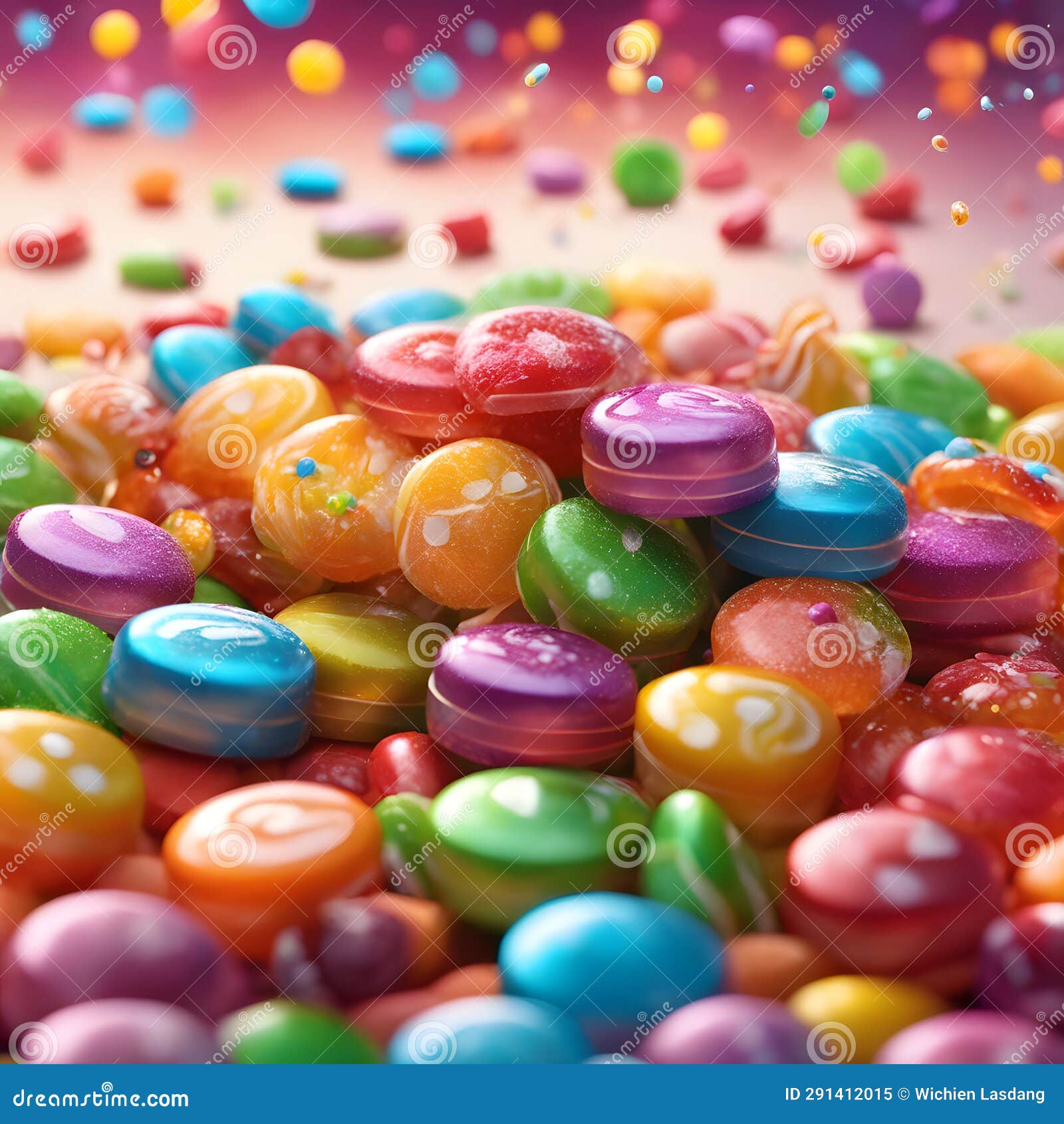 Colorful Candies are Falling on the Tabletop, Forming a Colorful Mound ...