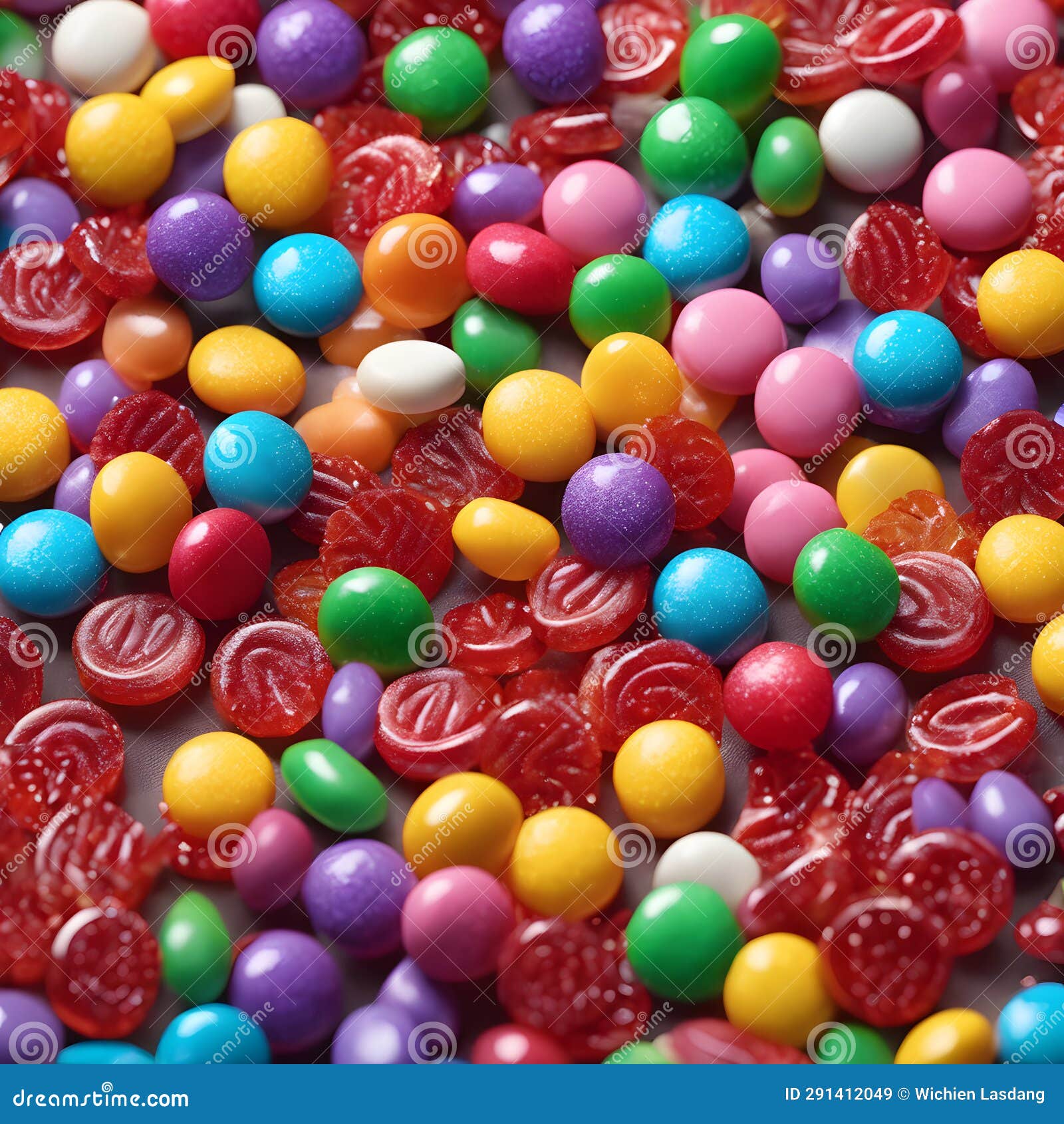 Colorful Candies are Falling on the Tabletop, Forming a Colorful Mound ...
