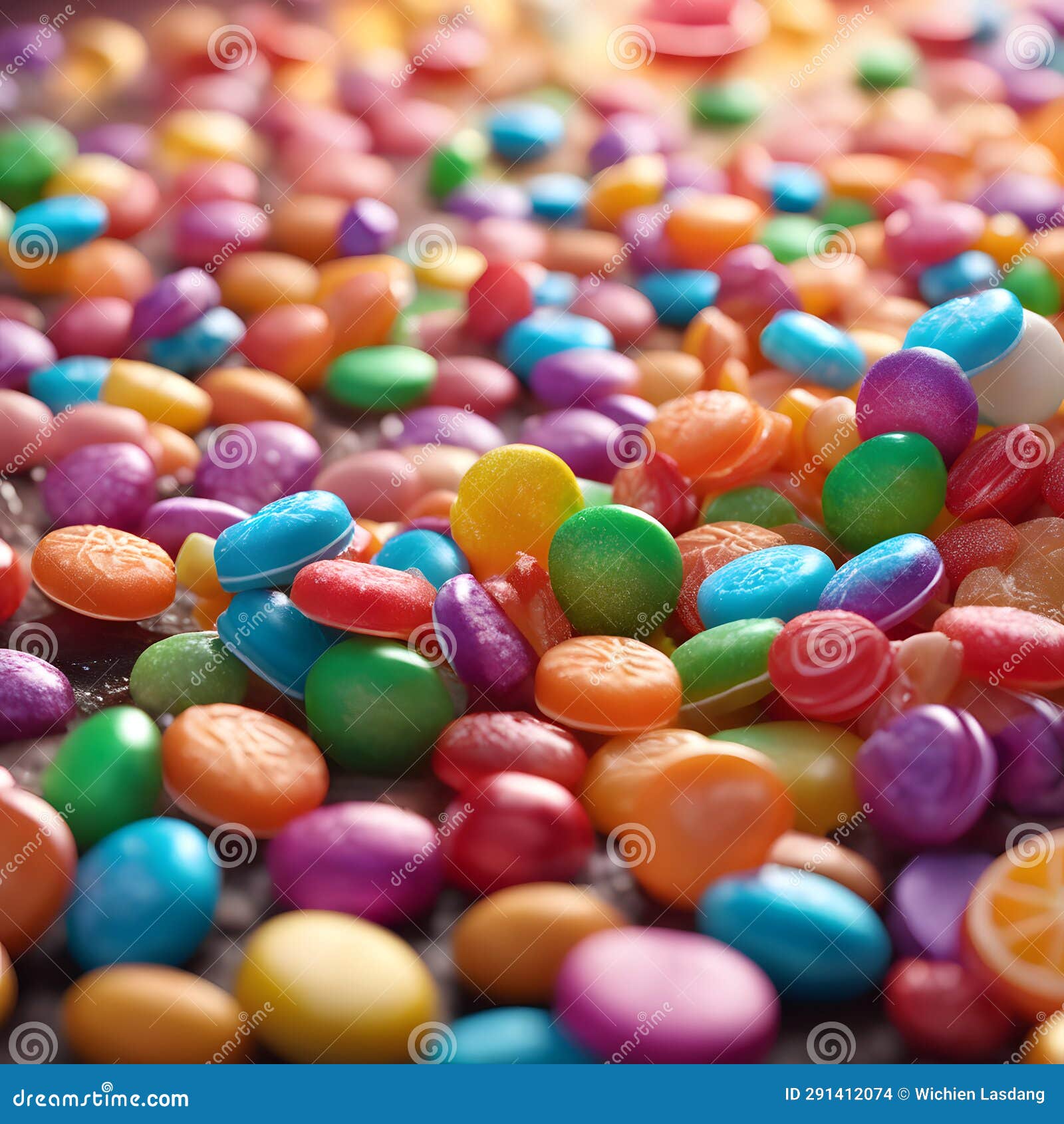 Colorful Candies are Falling on the Tabletop, Forming a Colorful Mound ...