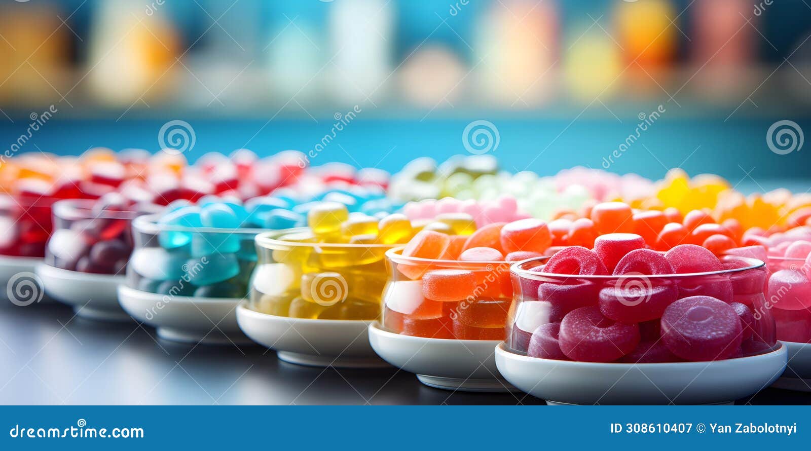 Colorful Candies Grouped by Type Separated with White Lines Under ...