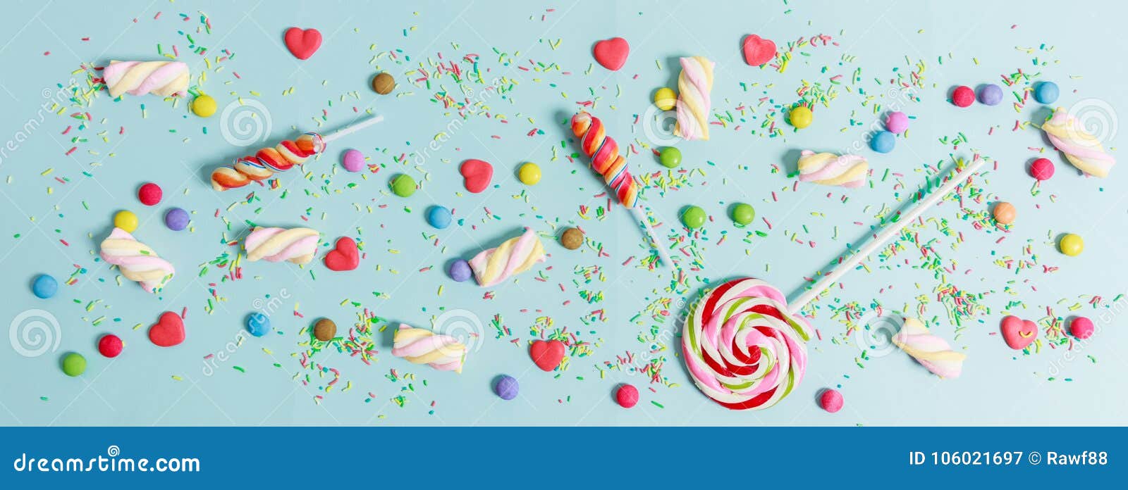 Colorful Candies on Blue Background, Top View Stock Image - Image of ...