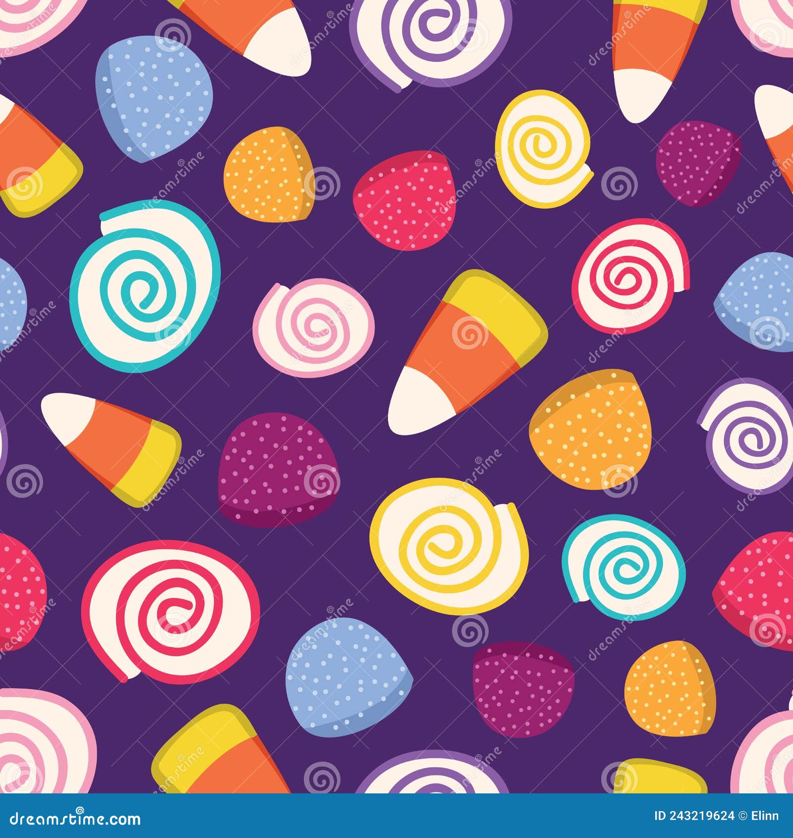 Colorful Candies Seamless Pattern Design, Purple Background Stock ...