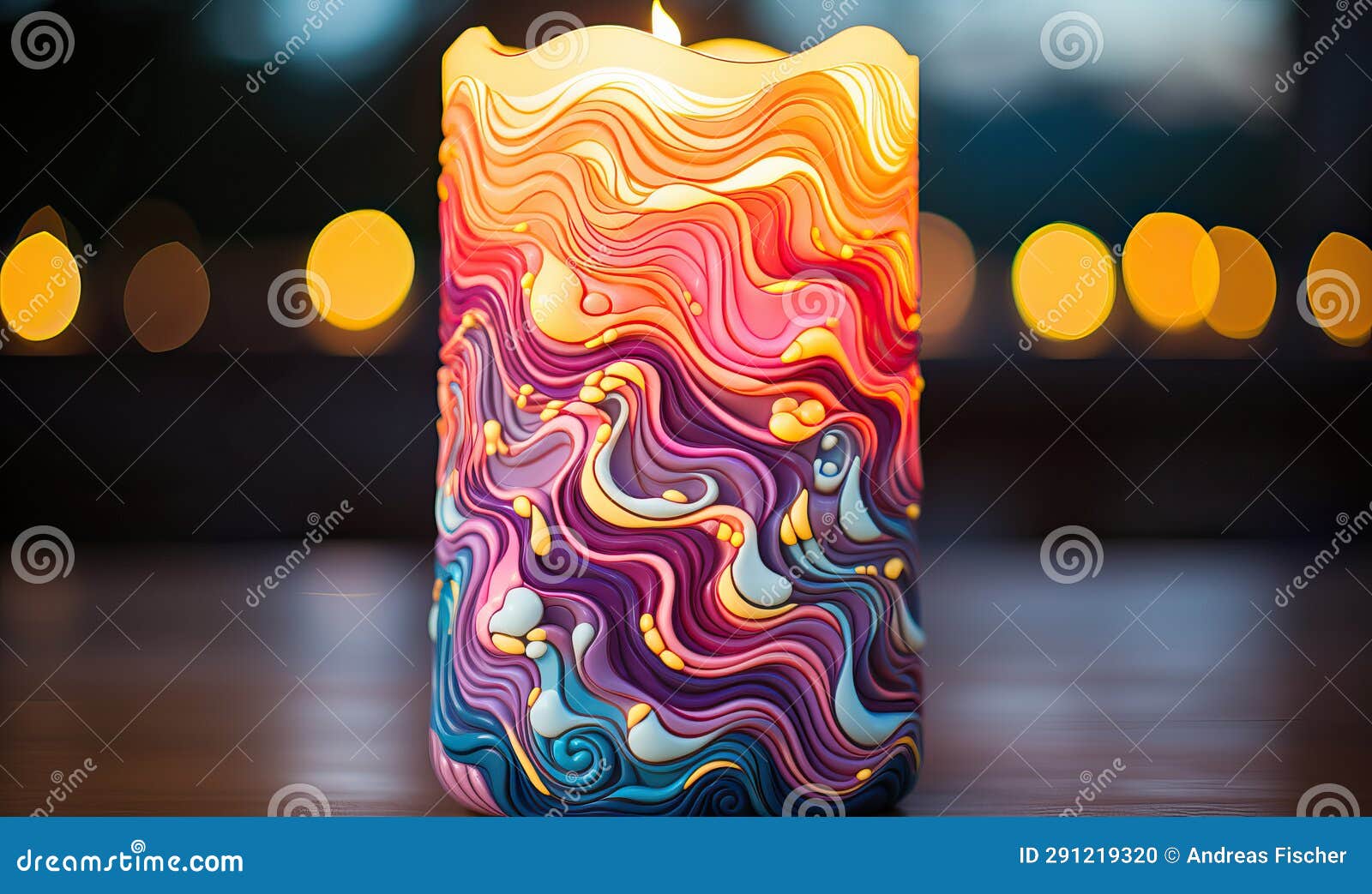 Colorful Candle with an Abstract Pattern on a Dark Background. Stock ...