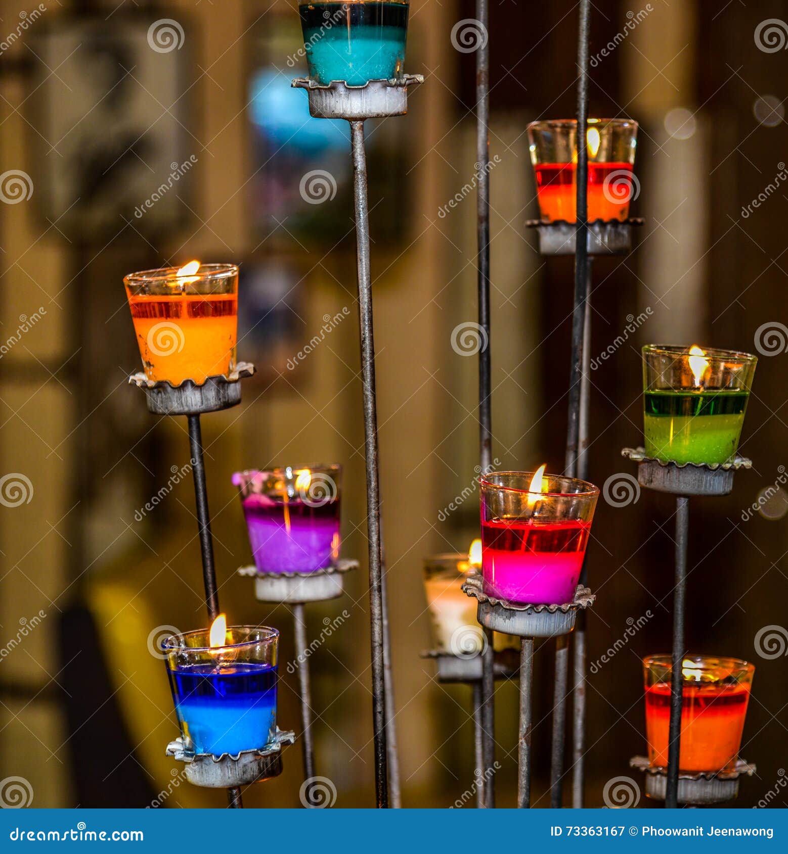 Colorful candles glass stock image. Image of fire, purple - 73363167