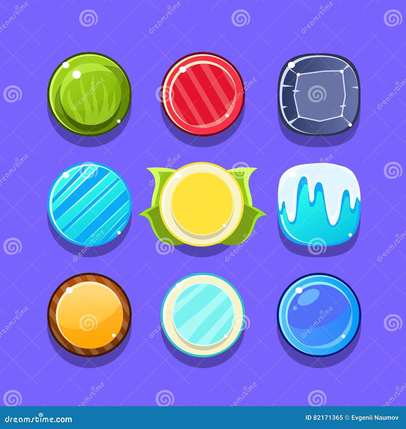 Colorful Candy Flash Game Element Templates Design Set with Round ...