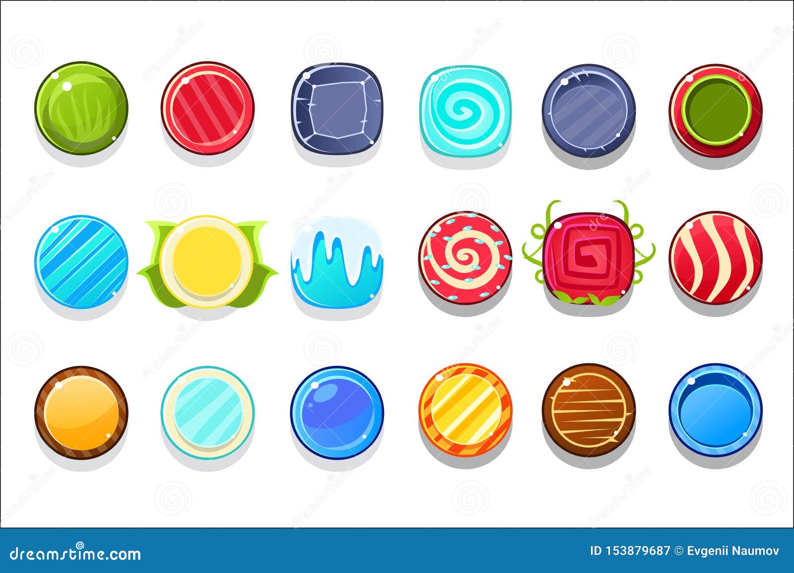Colorful Candy Flash Game Element Templates Design Set with Round ...