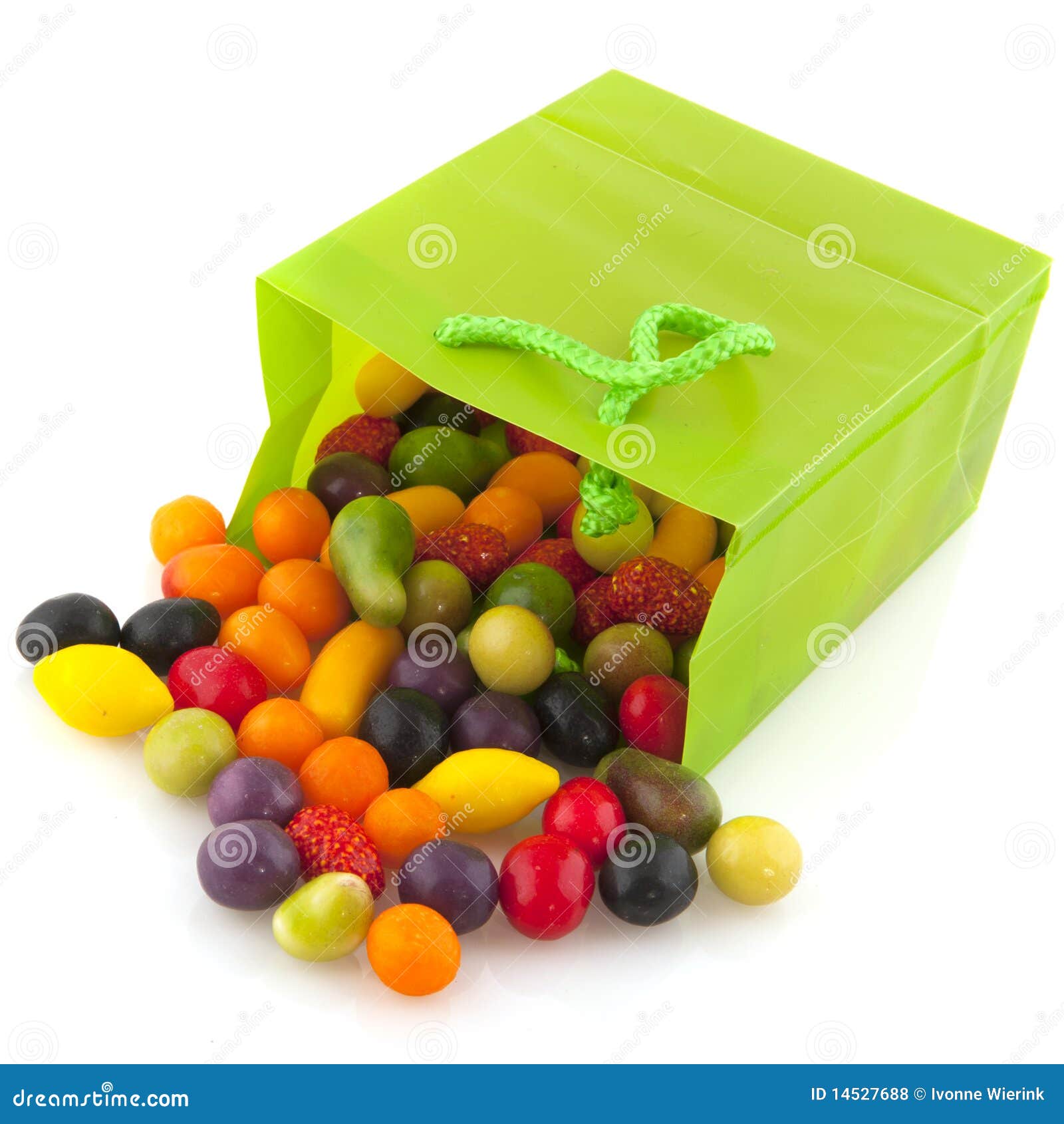 Colorful Candy in Green Bag Stock Photo - Image of fruit, open: 14527688