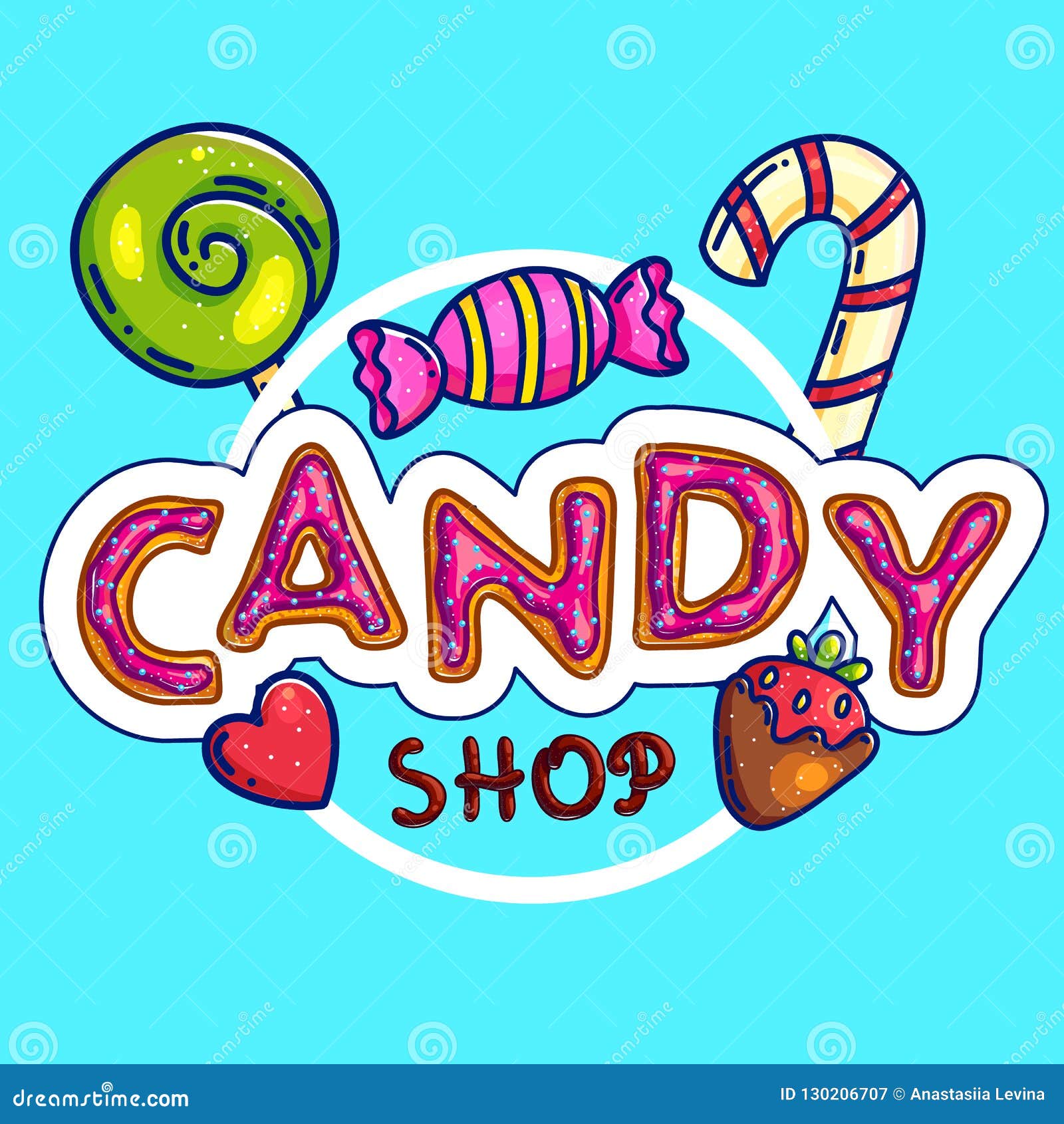 Colorful Candy Shop Label on Blue Background Stock Vector ...