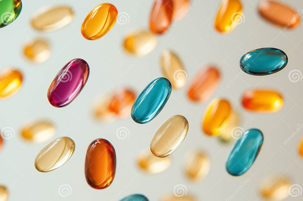 Colorful Capsules Floating in the Air Create a Dynamic Visual Effect ...
