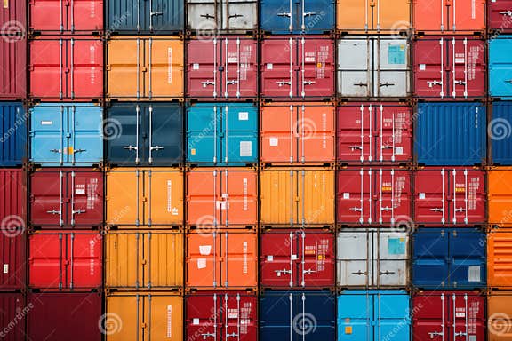 Colorful Cargo Containers Stacked on Each Other in a Large Container ...