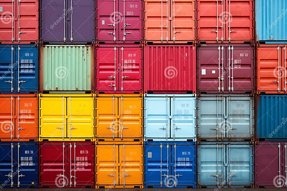 Colorful Cargo Containers Stacked on Each Other in a Large Container ...