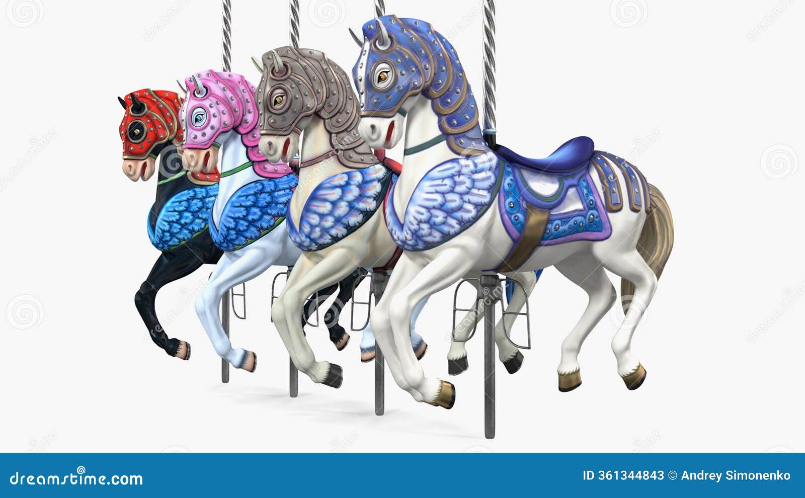 Colorful Carousel Horse Collection with Saddle Decor Stock Image ...