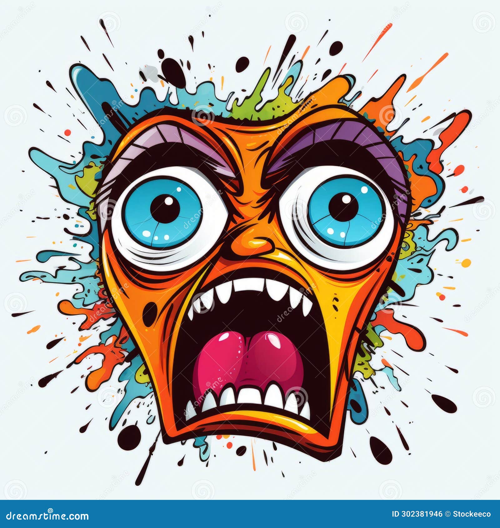 Colorful Cartoon Angry Face with Paint Splatters Stock Illustration ...