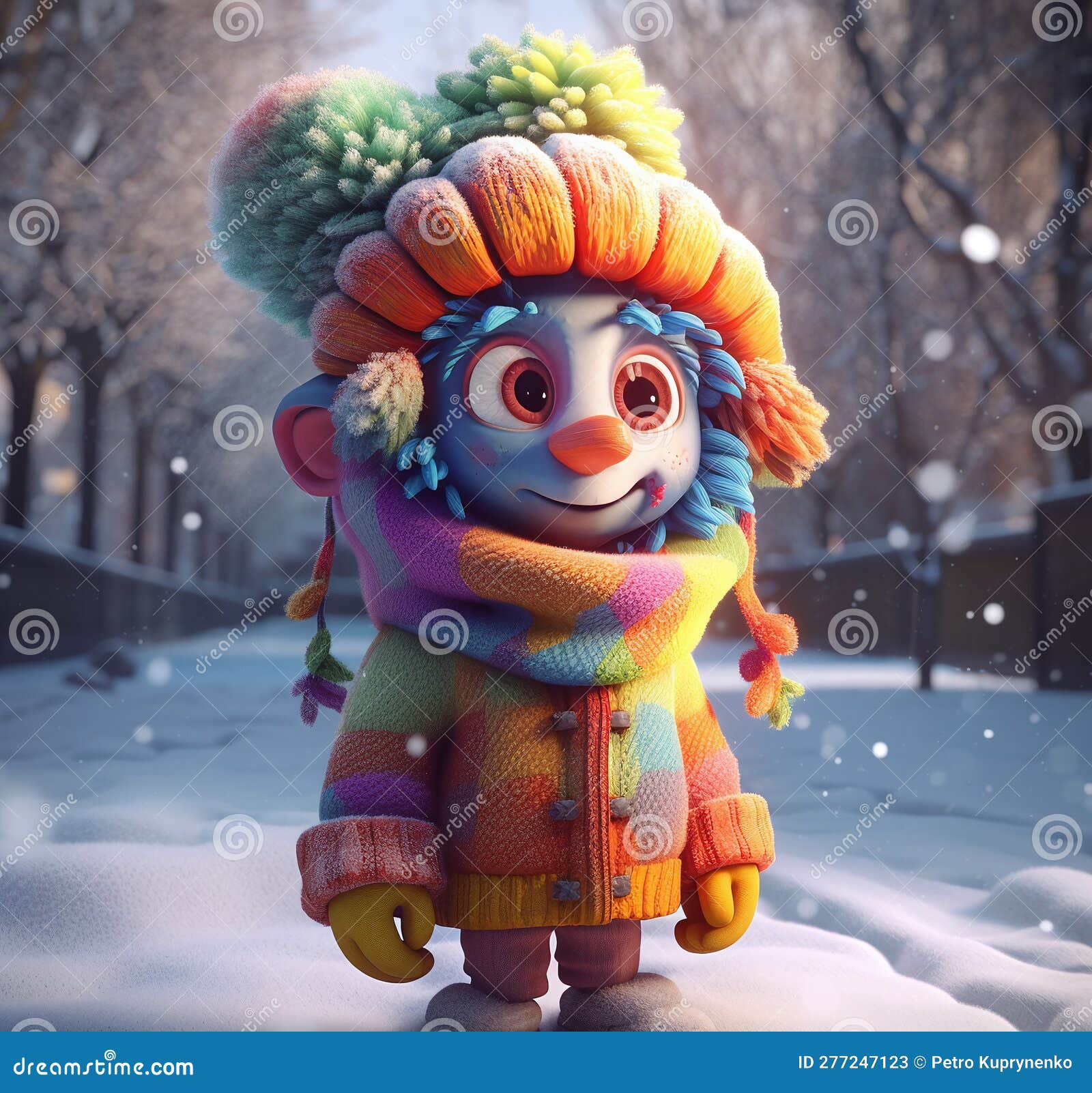 A Colorful Cartoon Character with Snow in Winter Wool Stock ...