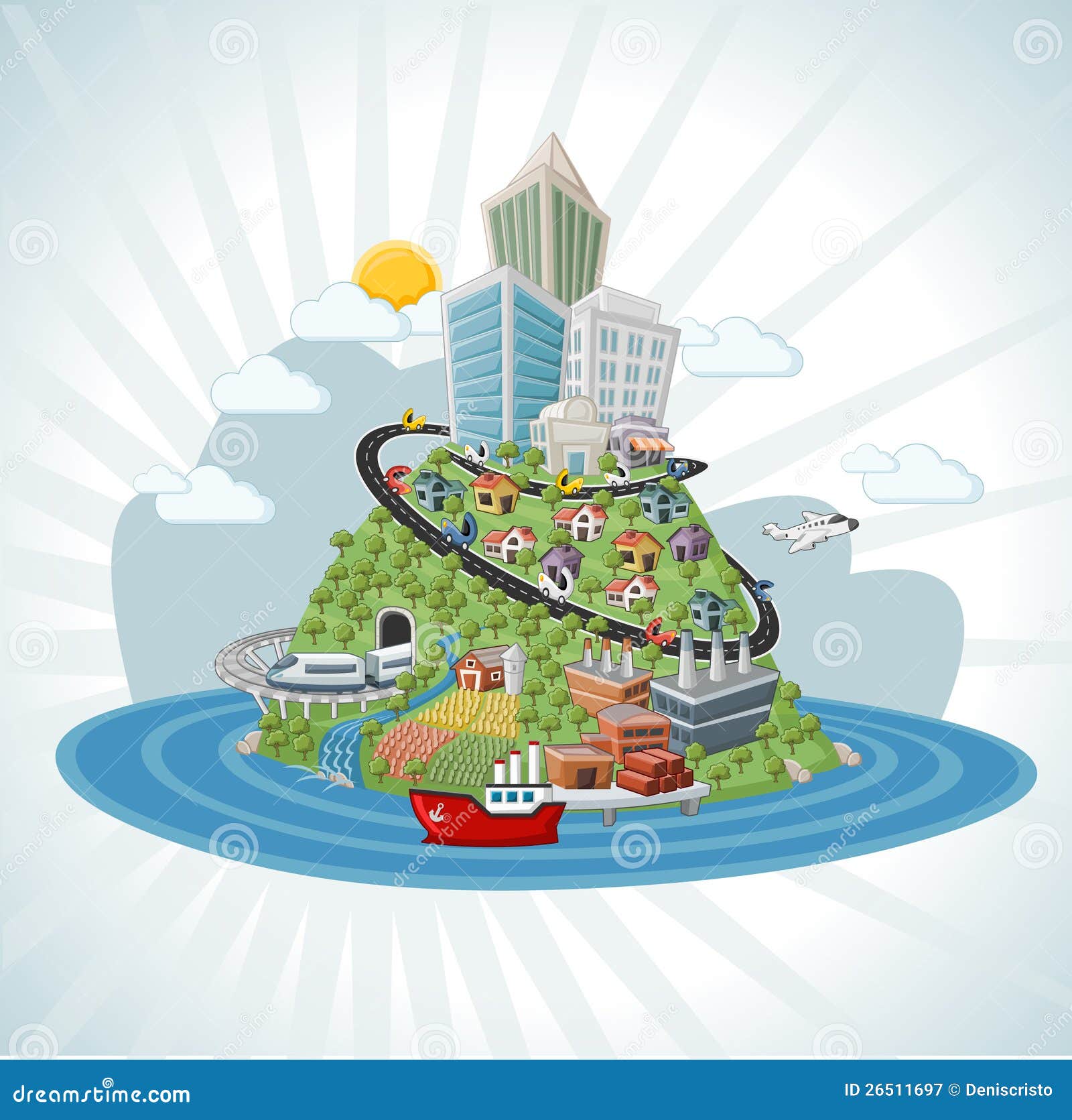 Colorful cartoon city stock vector. Illustration of isometric - 26511697