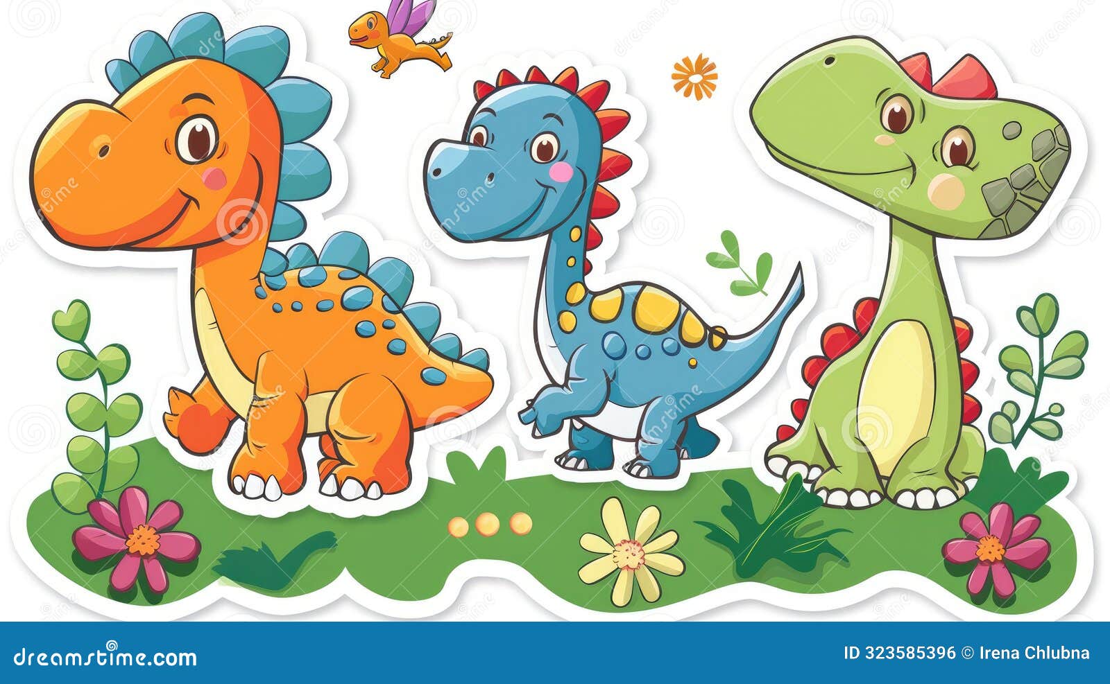 Colorful Cartoon Dinosaur Stickers Stock Illustration - Illustration of ...
