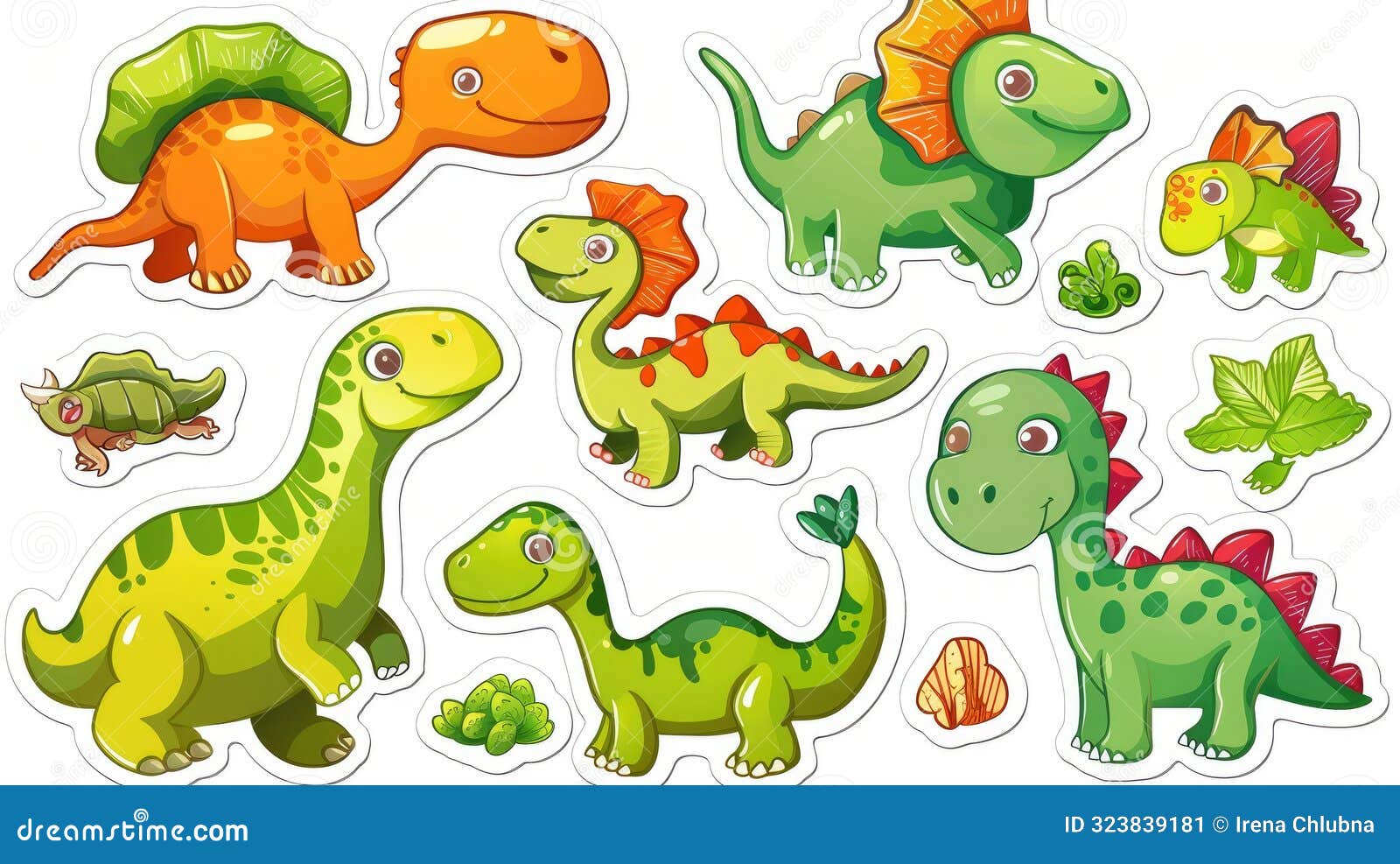 Colorful Cartoon Dinosaur Stickers Stock Illustration - Illustration of ...