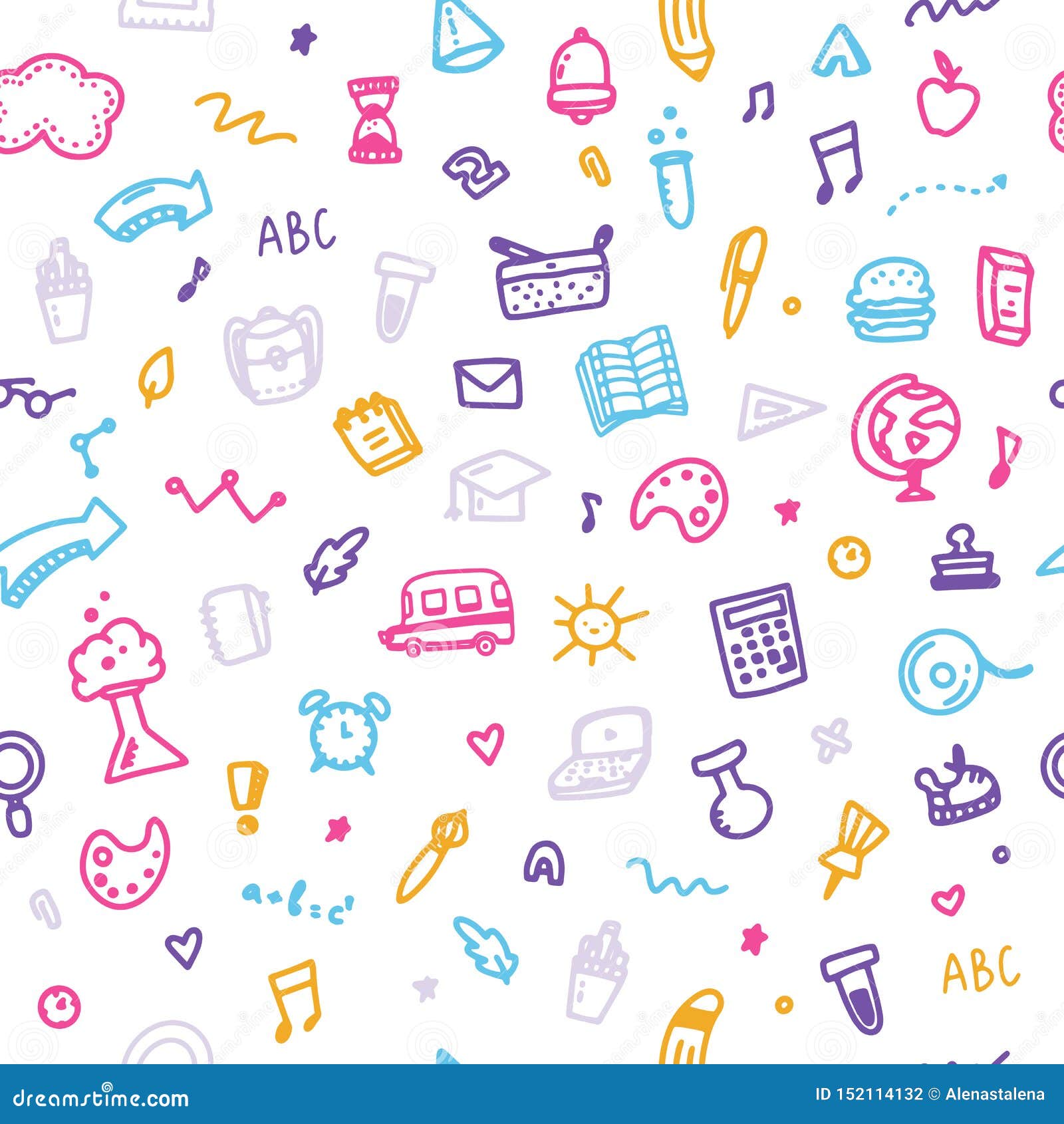 Colorful Cartoon Doodle Back To School Pattern. Vector Seamless ...