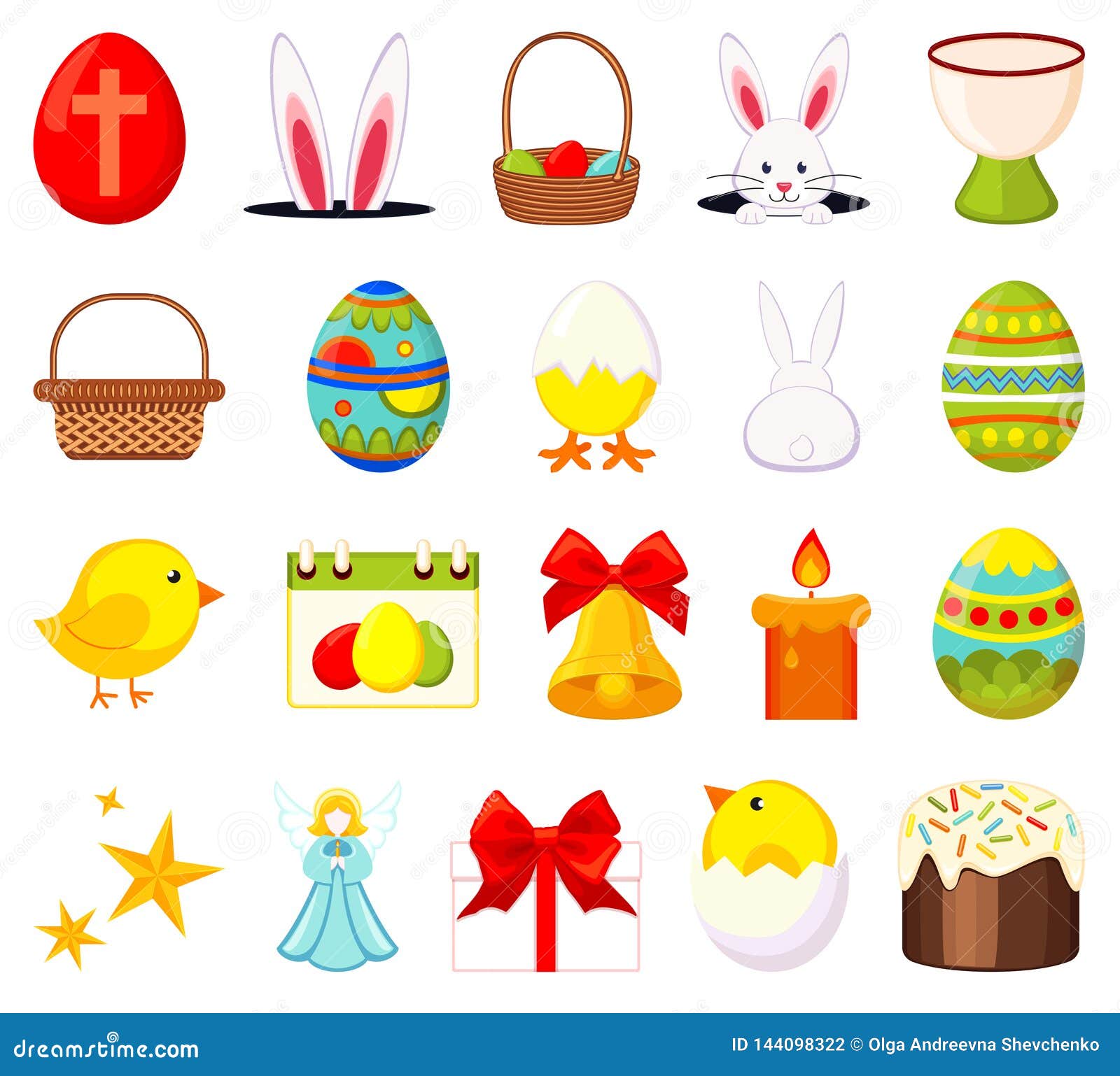 20 Colorful Cartoon Easter Elements Set Stock Vector - Illustration of ...
