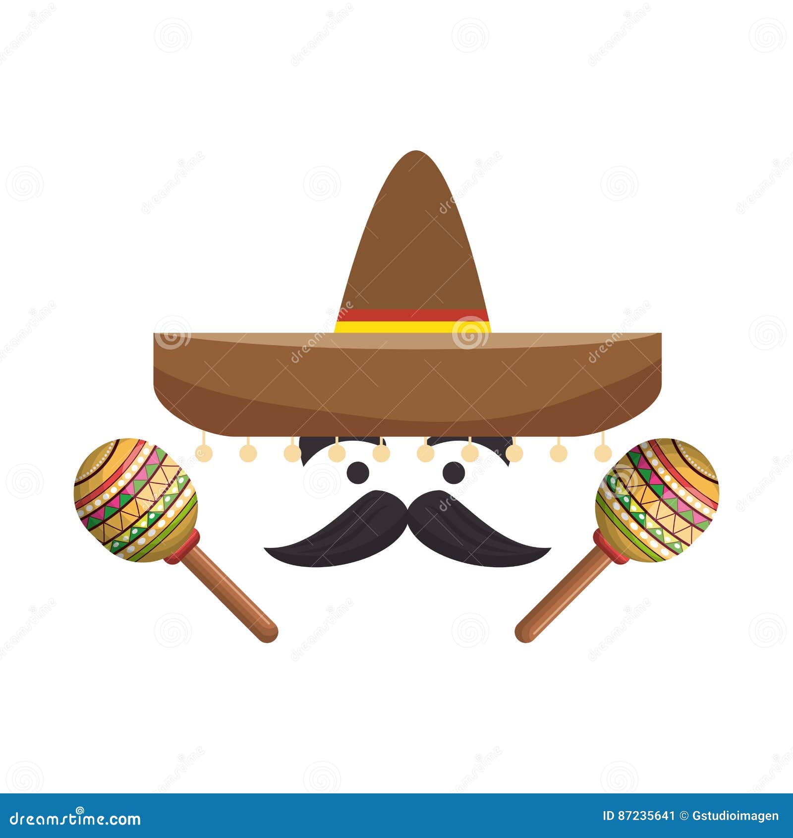 Colorful Cartoon Face with Maraca and Mexican Hat Stock Vector ...
