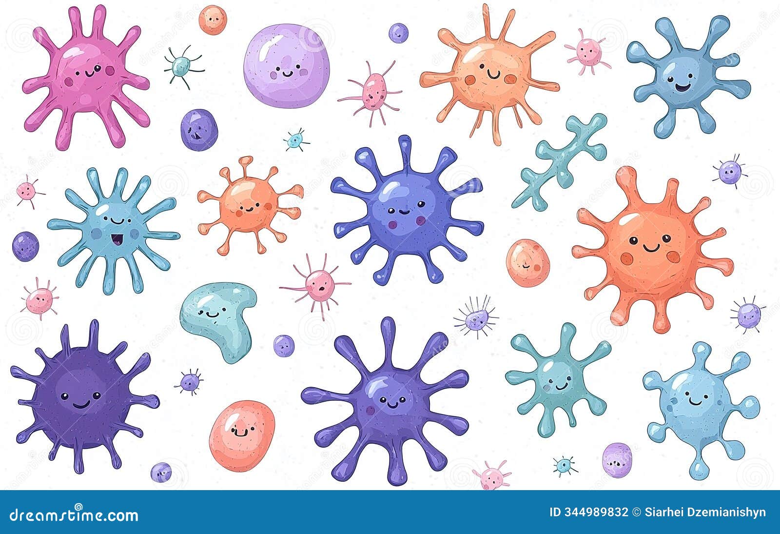 Colorful Cartoon Germs and Bacteria in a Playful Pattern Showcasing ...