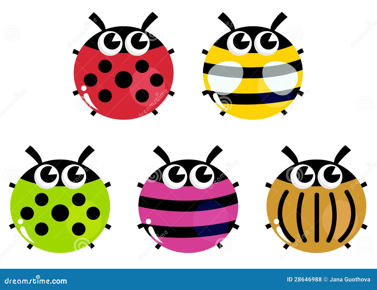 Colorful Cartoon Insects Set Isolated on White Stock Vector ...