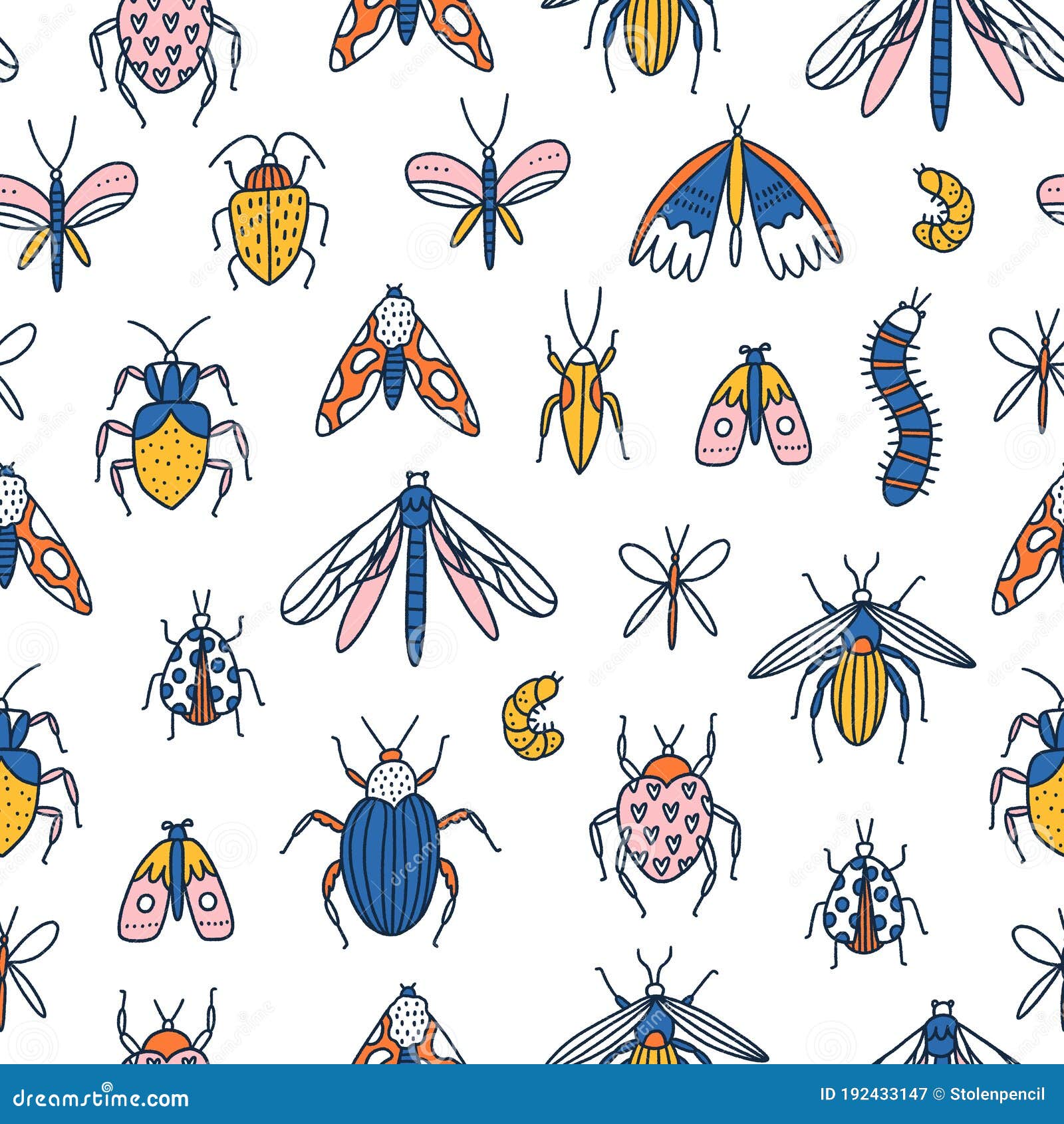 Colorful Cartoon Insects Vector Seamless Pattern Stock Vector ...