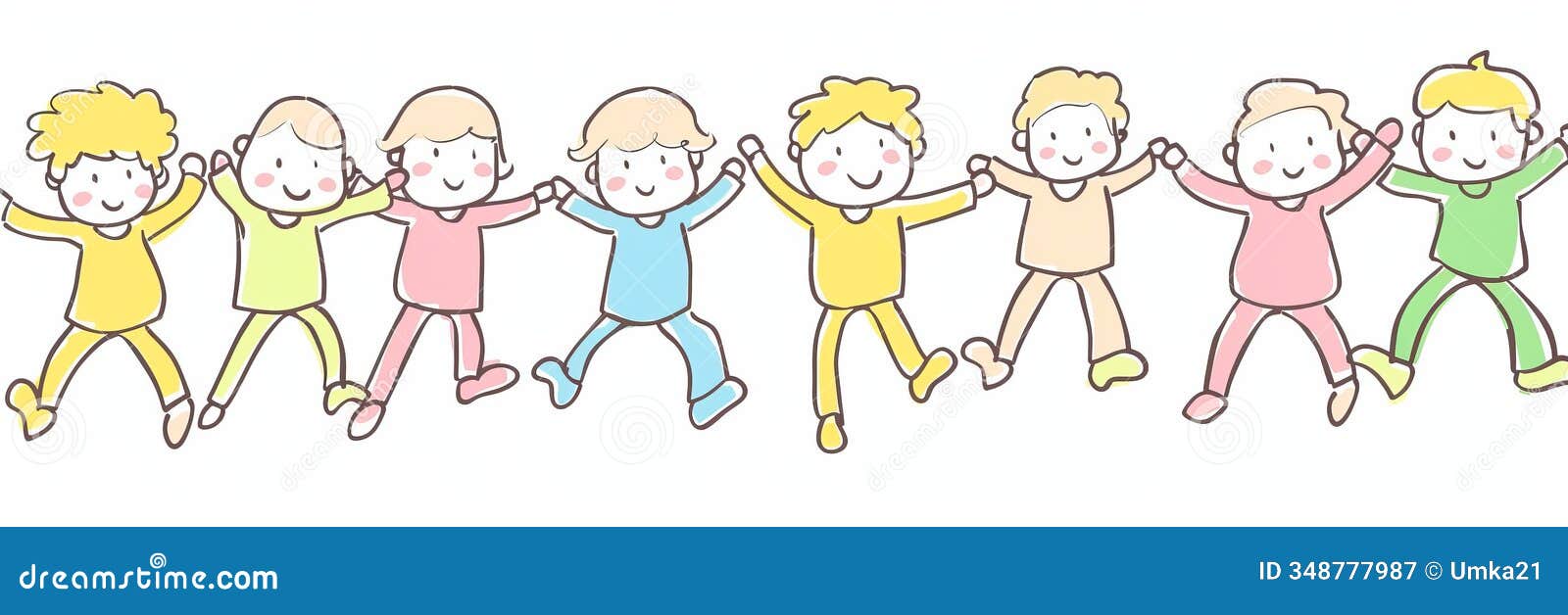 Colorful Cartoon Kids Holding Hands in Harmony Stock Illustration ...