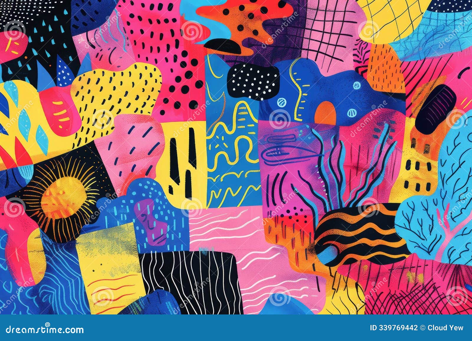 Colorful Cartoon Layout Featuring Hand-drawn Pattern Design. Stock ...