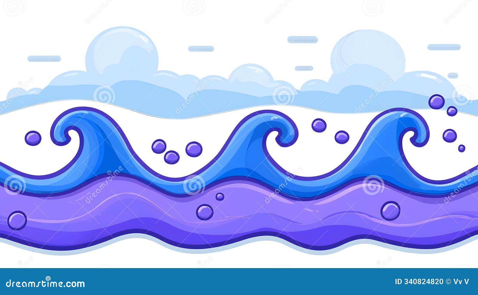 Colorful Cartoon Ocean Waves with Bubbles. Stock Photo - Image of ...
