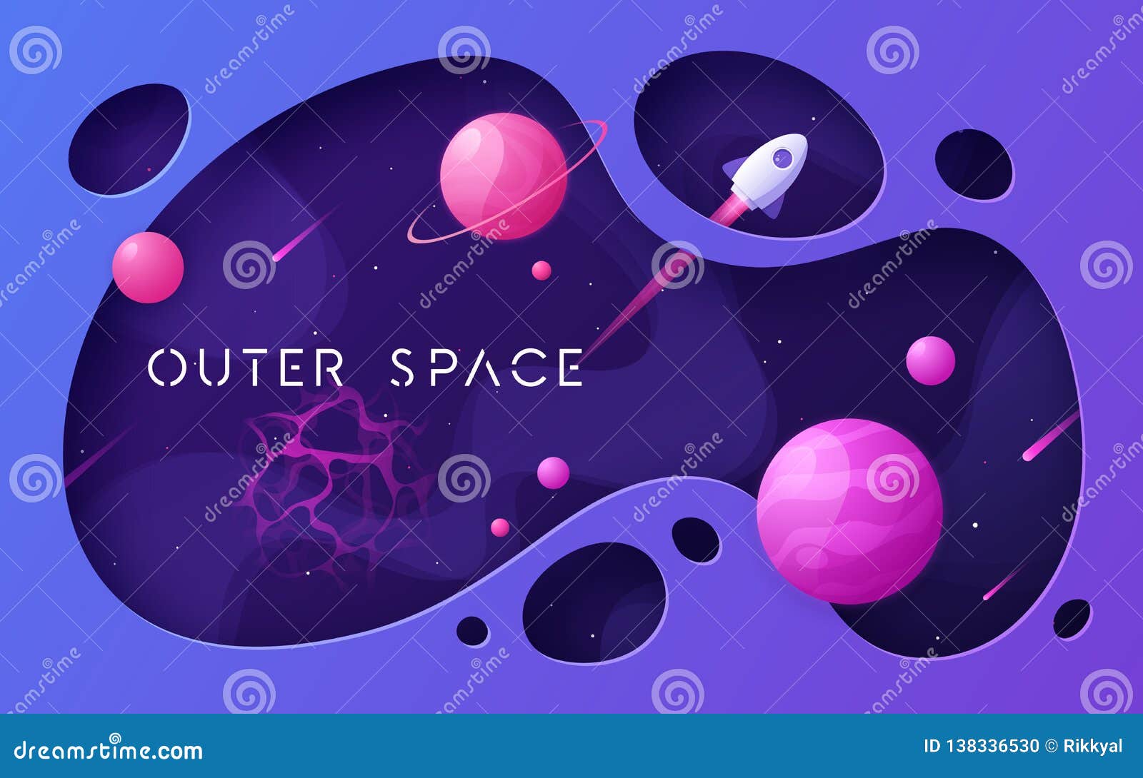Colorful Cartoon Outer Space Background, Design, Banner, Artwork. Stock ...