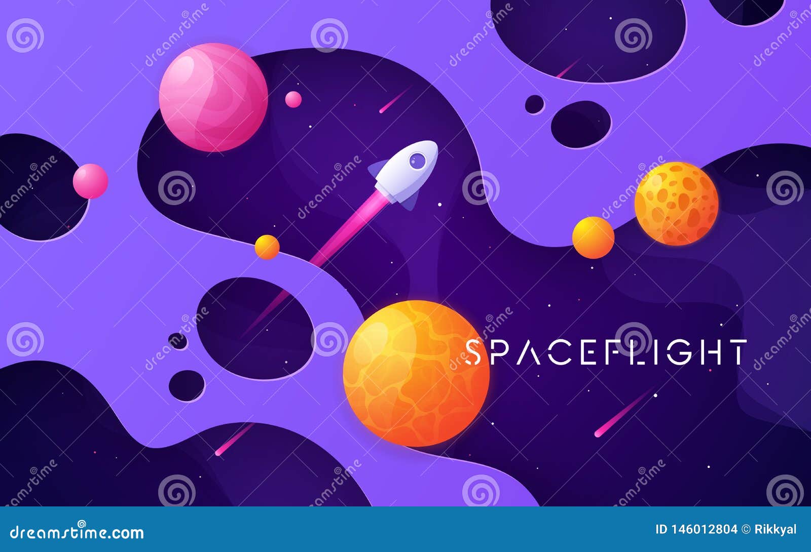 Colorful Cartoon Outer Space Background, Design, Banner, Artwork. Stock ...