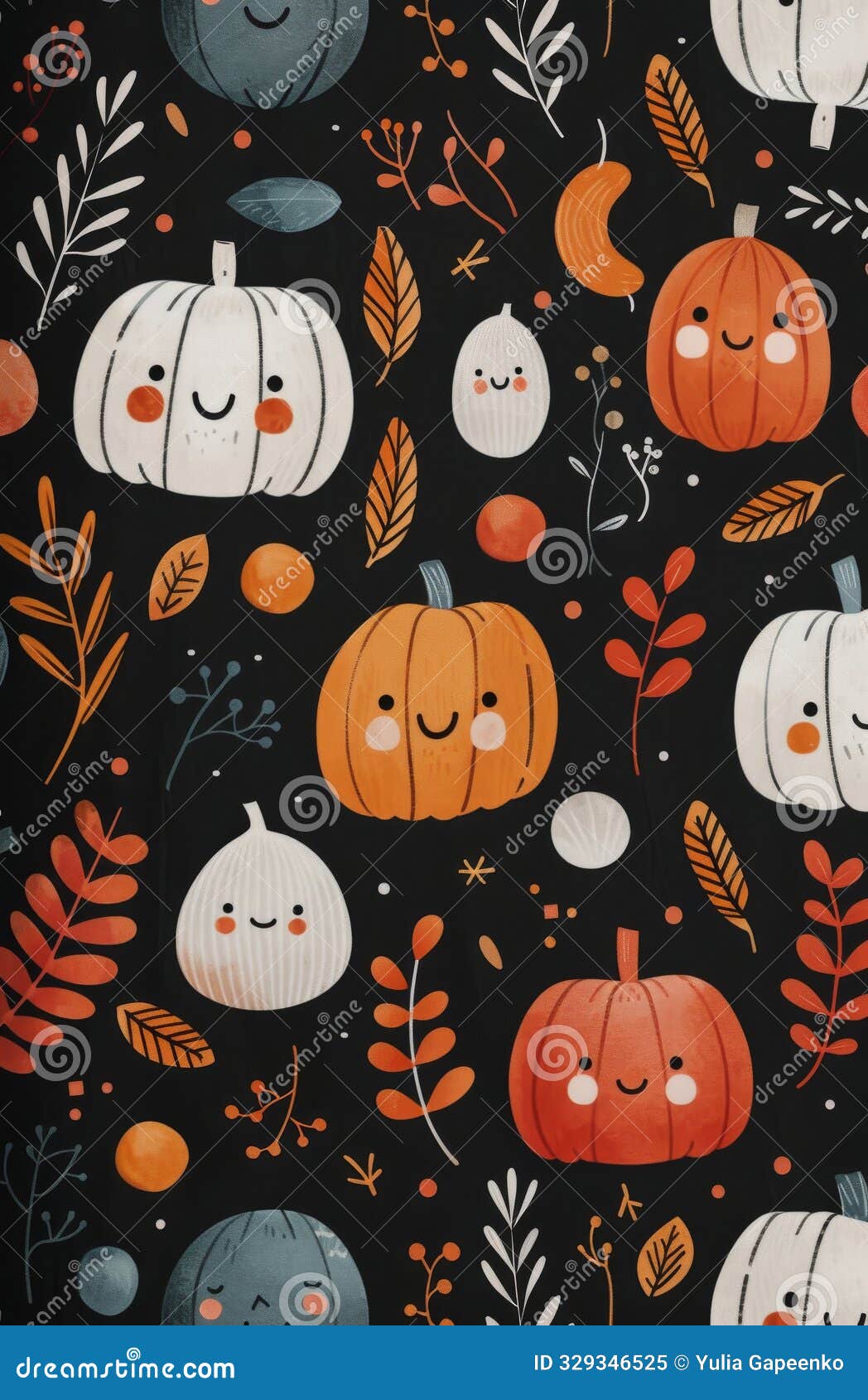 Colorful Cartoon Pumpkins with Faces on Black Background for Fall Decor ...