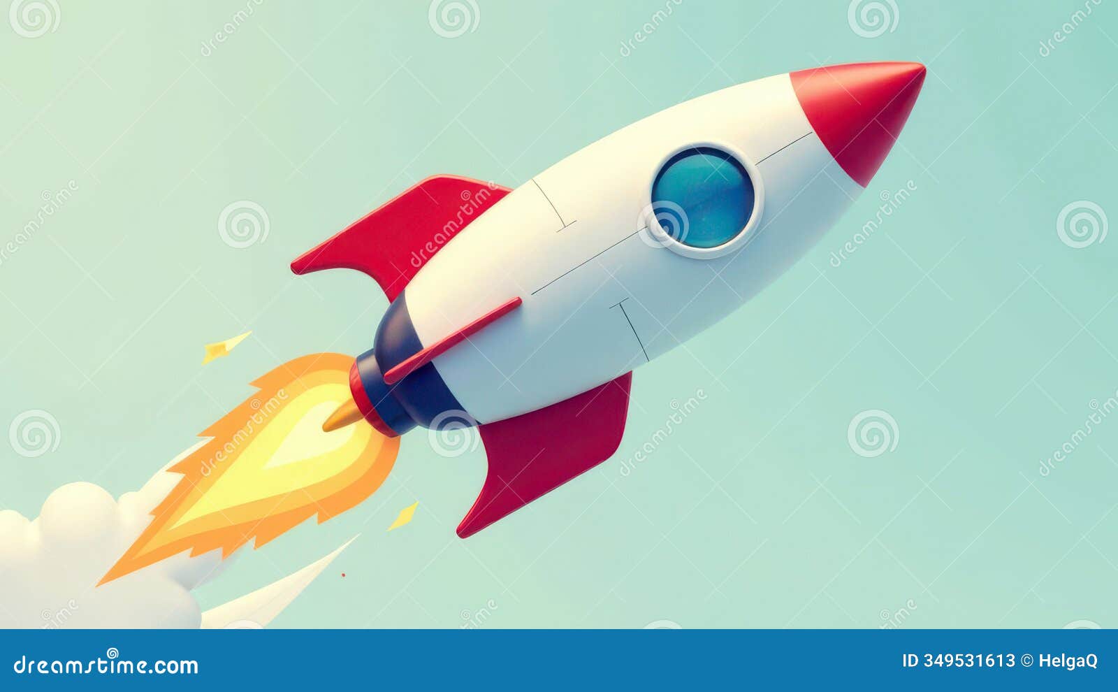 Colorful Cartoon Rocket Launch with Blue Sky Background Stock ...
