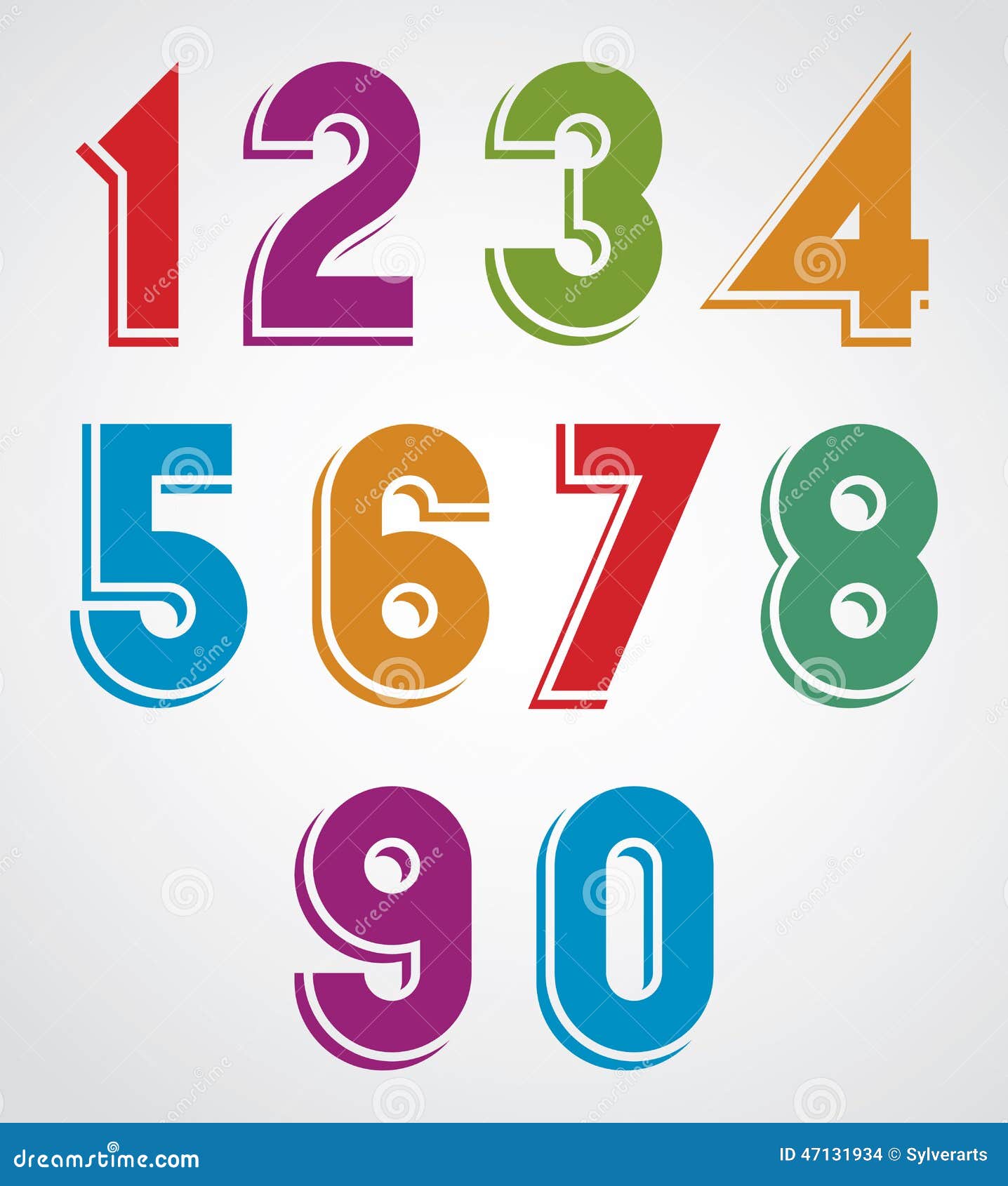Colorful Cartoon Rounded Numbers With White Outline Vector Illustration ...