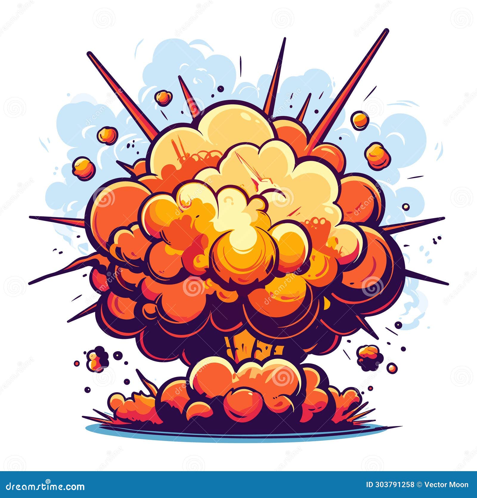 Colorful Cartoon Style Explosion with Clouds and Sparks. Dynamite Blast ...