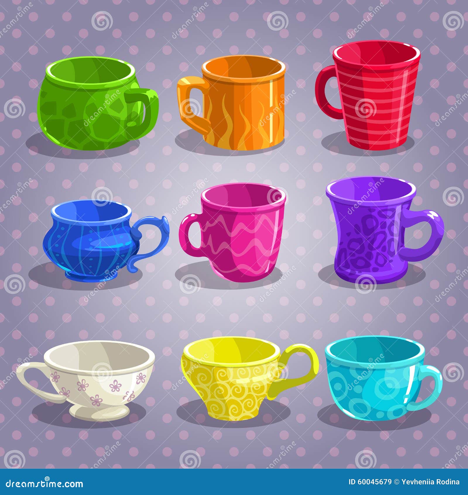 Colorful Cartoon Tea Cups Set Stock Illustration - Illustration of ...
