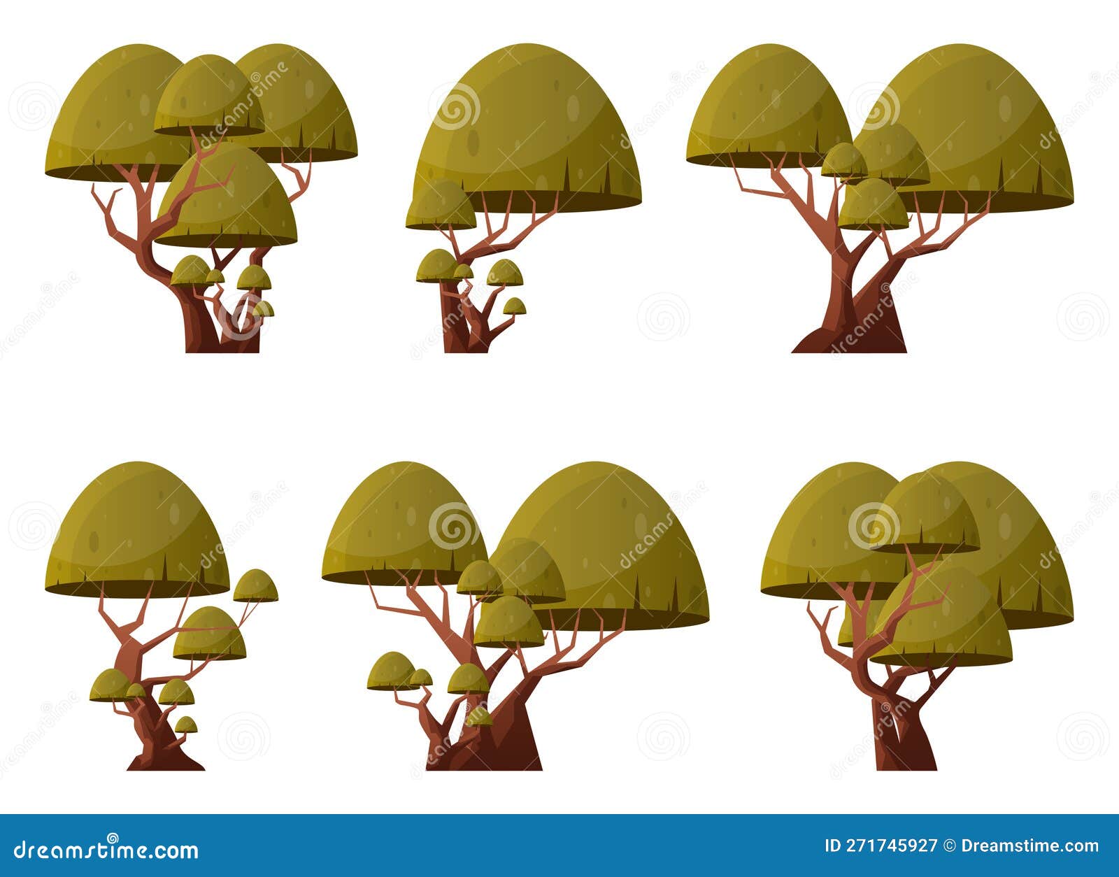 Colorful Cartoon Tree Collection Isolated on White. Forest Trees Vector ...