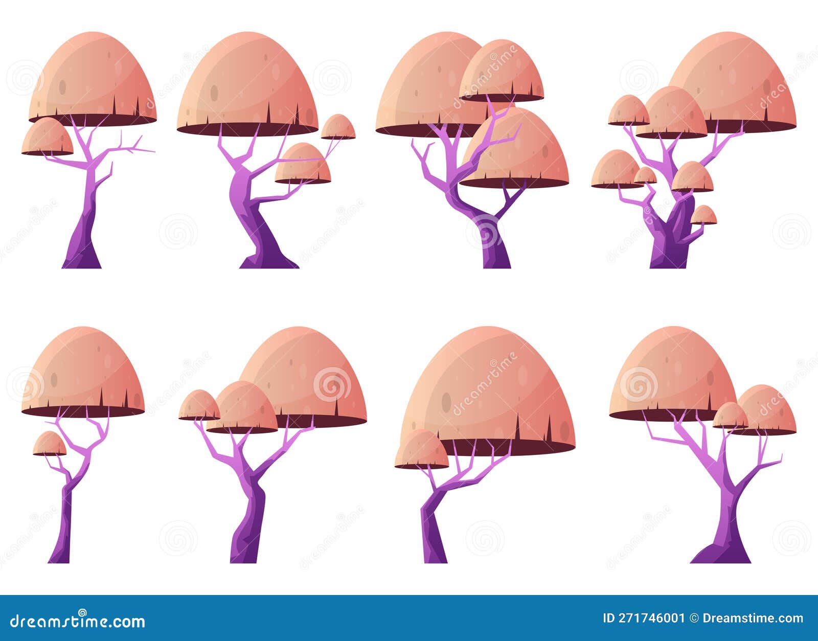 Colorful Cartoon Tree Collection Isolated on White Stock Illustration ...